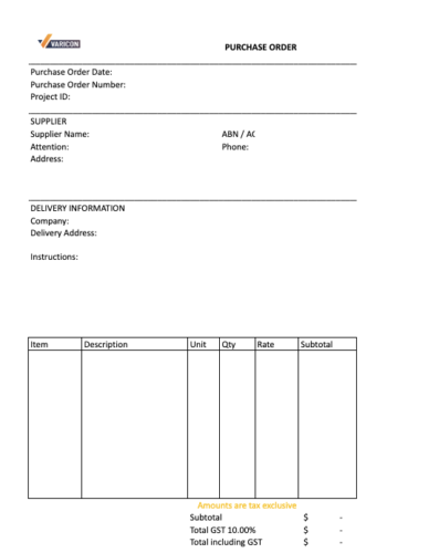 Free Construction Purchase Order Template | Word | PDF | Excel's