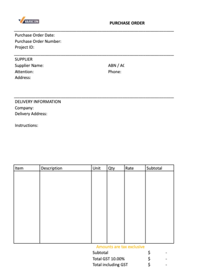 Free Construction Purchase Order Template | Word | PDF | Excel's
